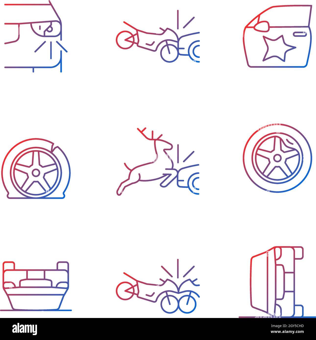 Common car crashes gradient linear vector icons set Stock Vector Image ...
