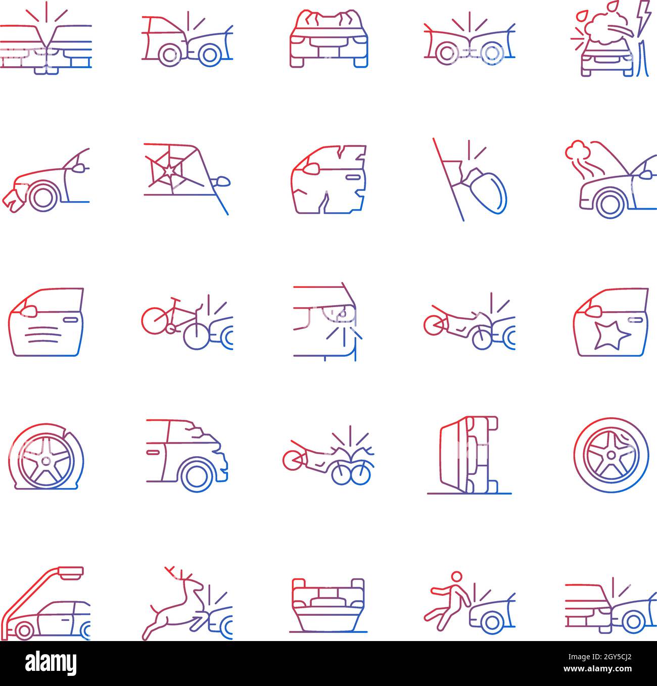 Car accident types gradient linear vector icons set Stock Vector Image ...