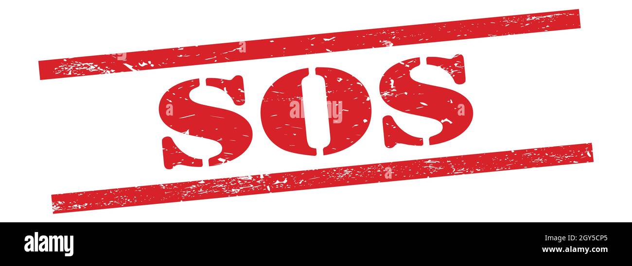 SOS text on red grungy vintage rubber stamp Stock Photo - Alamy
