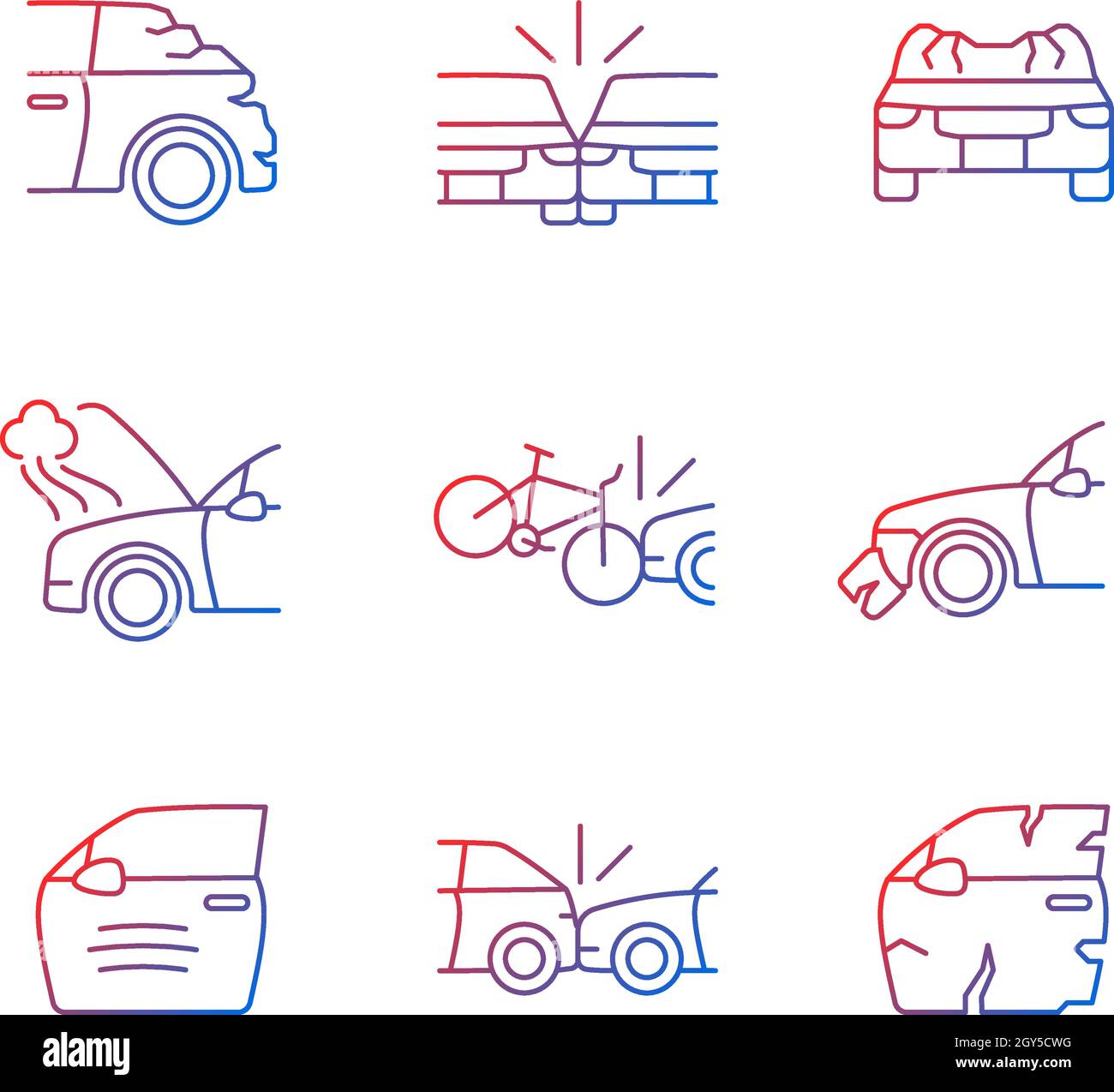Road traffic accidents gradient linear vector icons set Stock Vector ...
