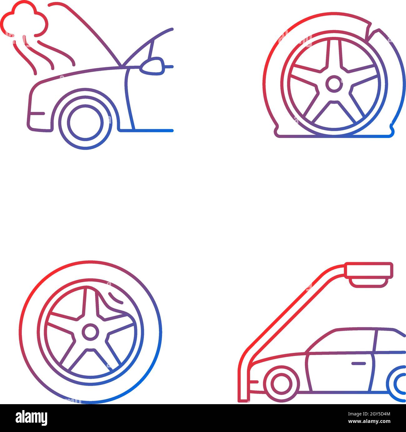Vehicle damage in car accident cases gradient linear vector icons set ...