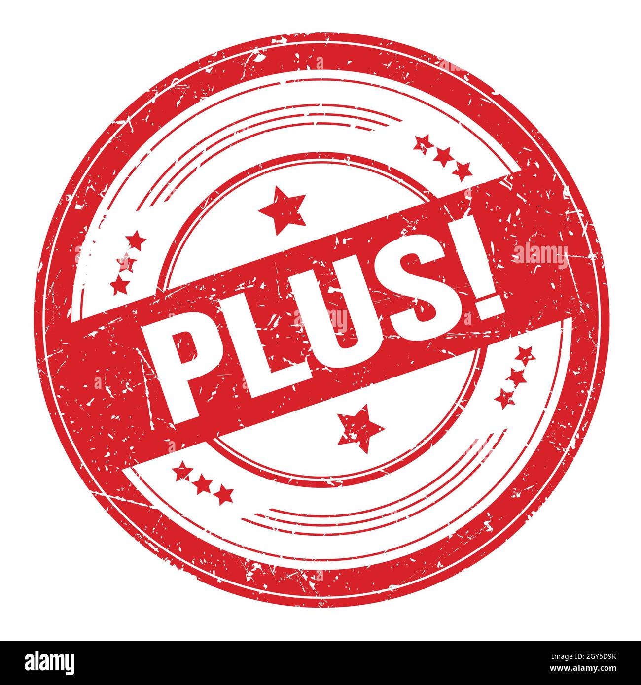 PLUS! text on red round grungy texture stamp Stock Photo - Alamy