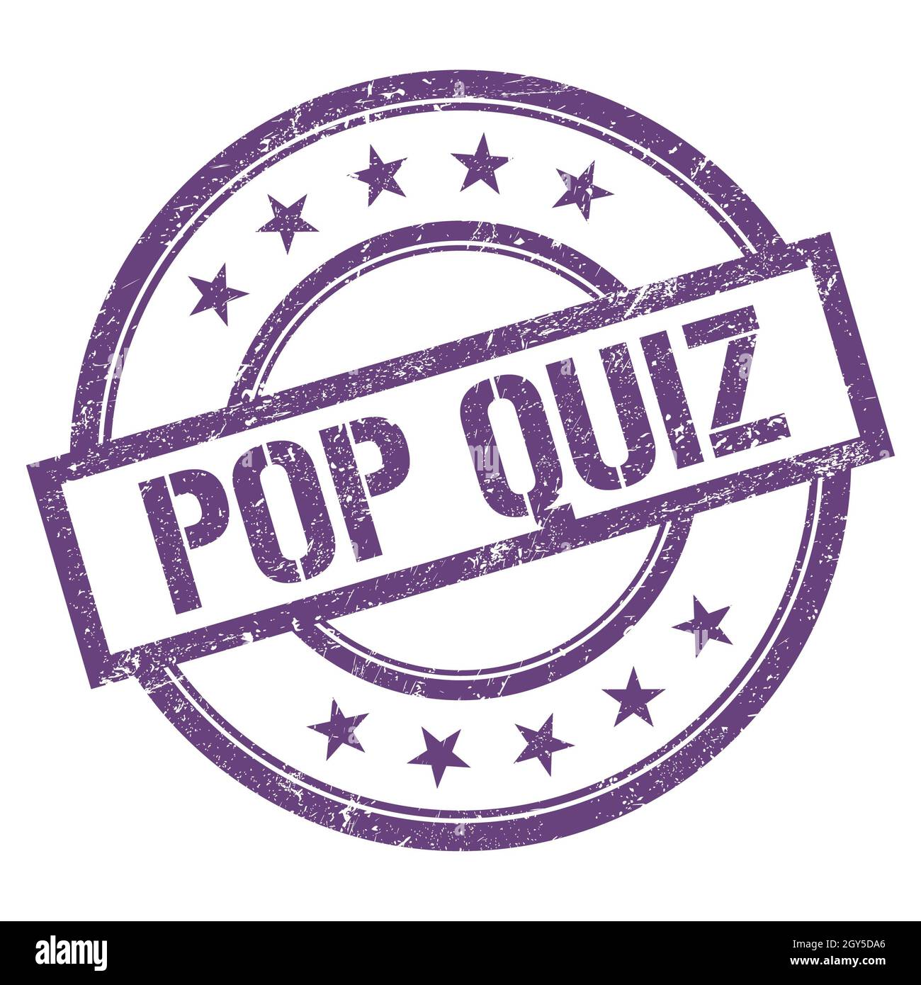 POP QUIZ text written on purple violet round vintage rubber stamp Stock ...