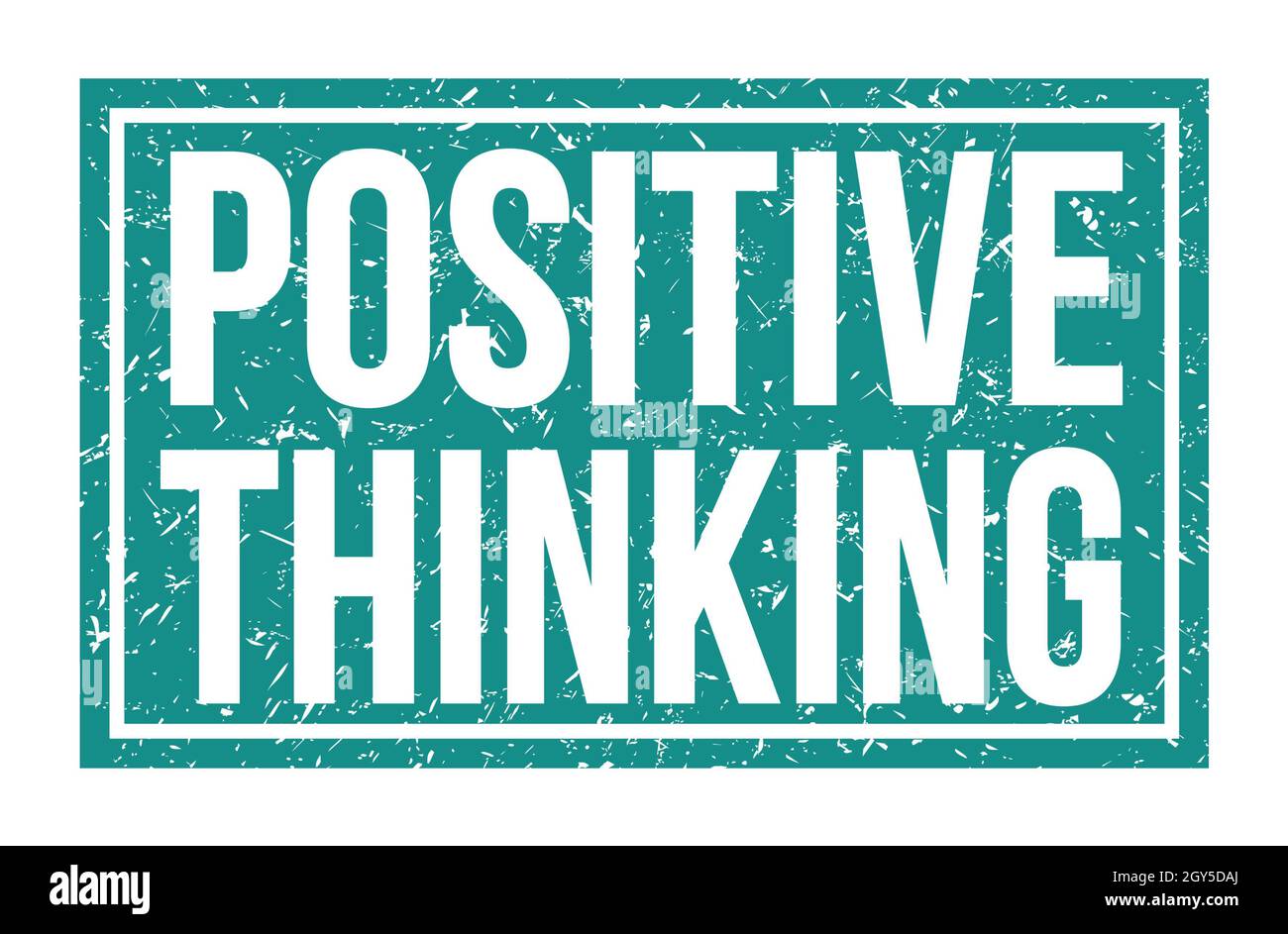 POSITIVE THINKING, words written on blue rectangle stamp sign Stock ...