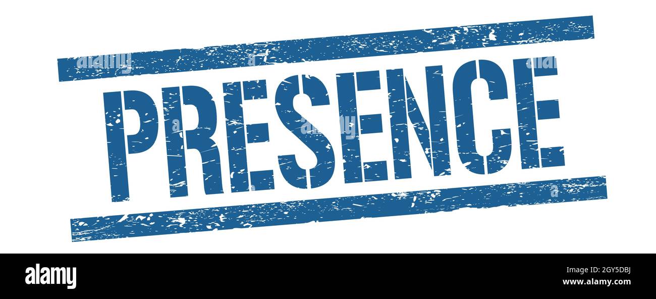 PRESENCE text on blue grungy lines stamp sign Stock Photo - Alamy