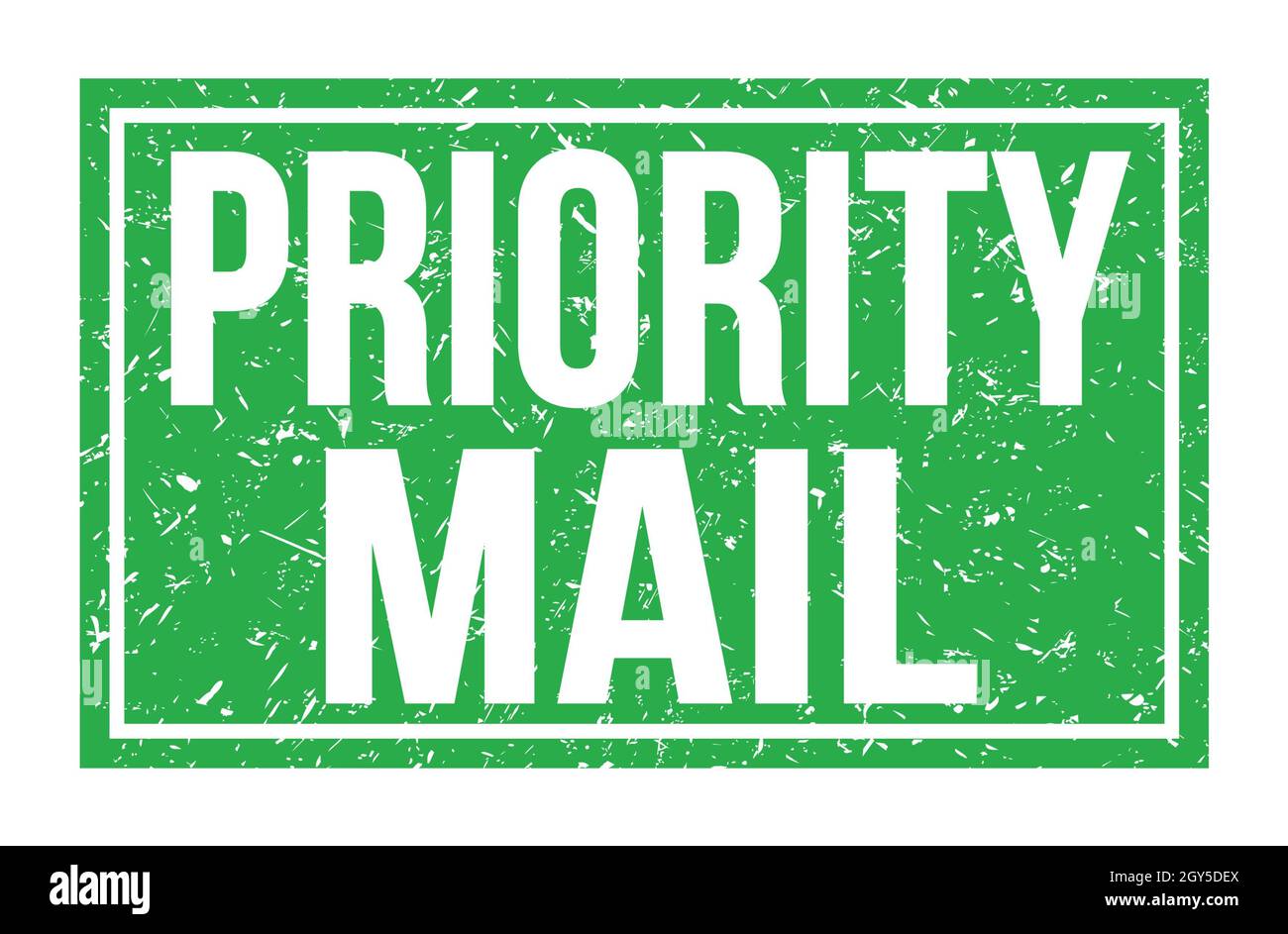 PRIORITY MAIL, words written on green rectangle stamp sign Stock Photo ...