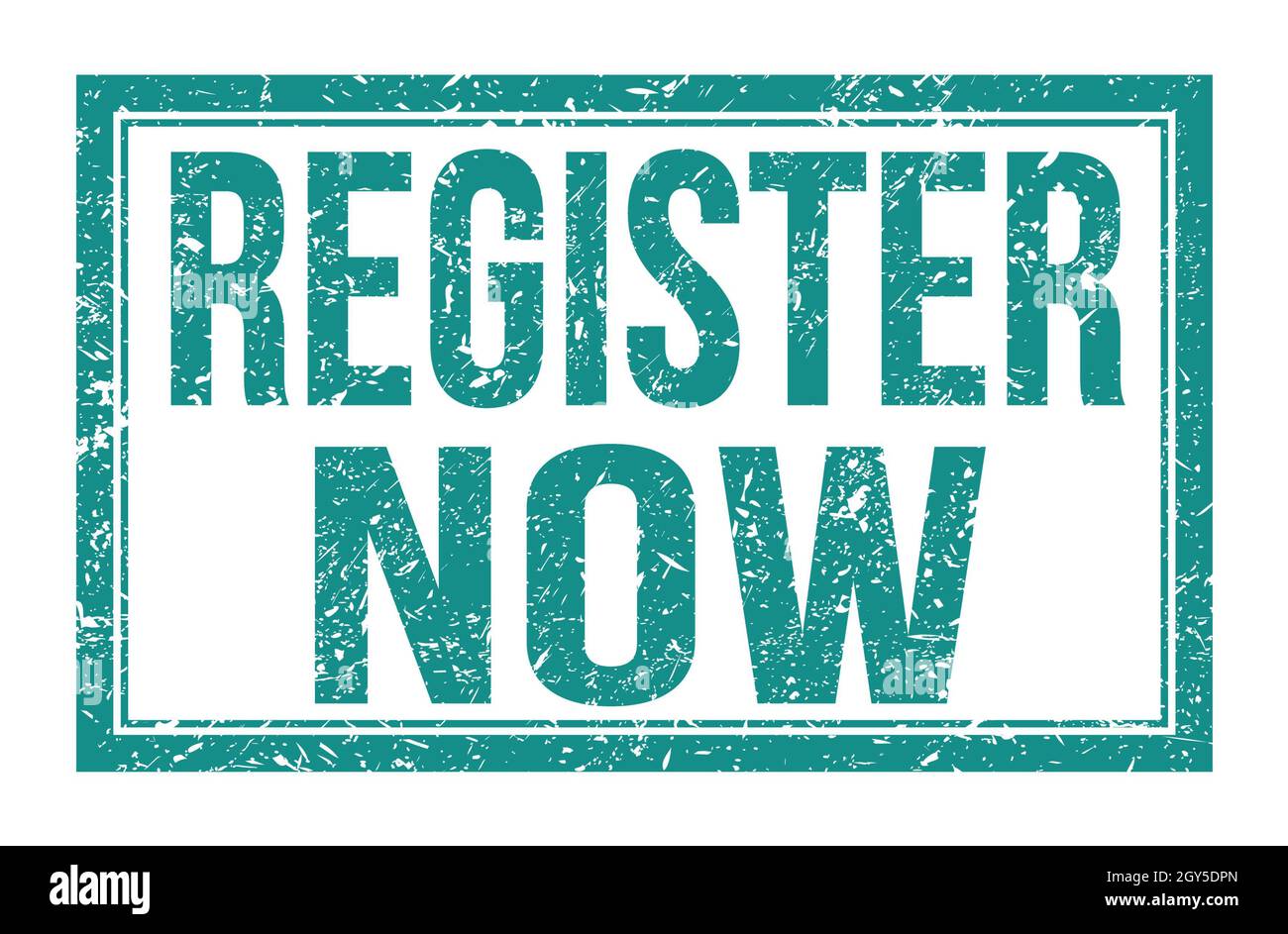 REGISTER NOW, words written on blue rectangle stamp sign Stock Photo ...