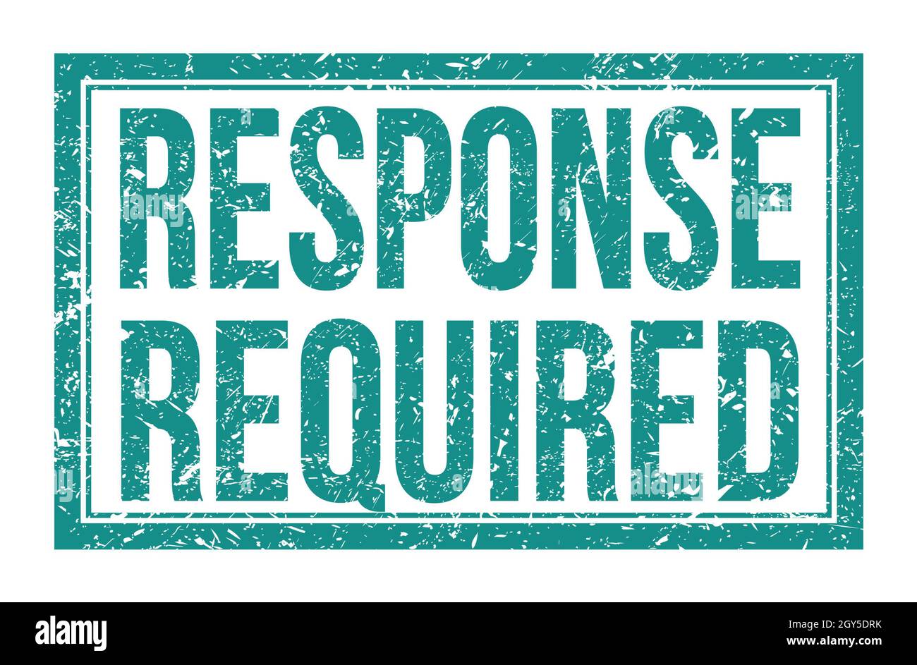RESPONSE REQUIRED, words written on blue rectangle stamp sign Stock ...