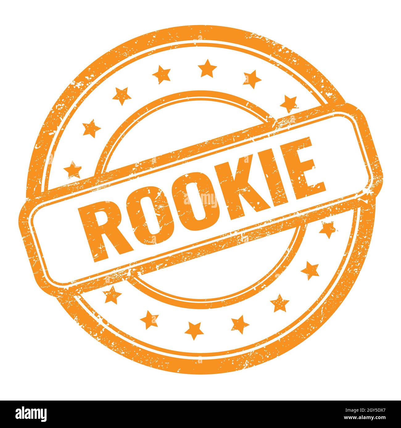 ROOKIE text on orange grungy vintage round rubber stamp Stock Photo - Alamy