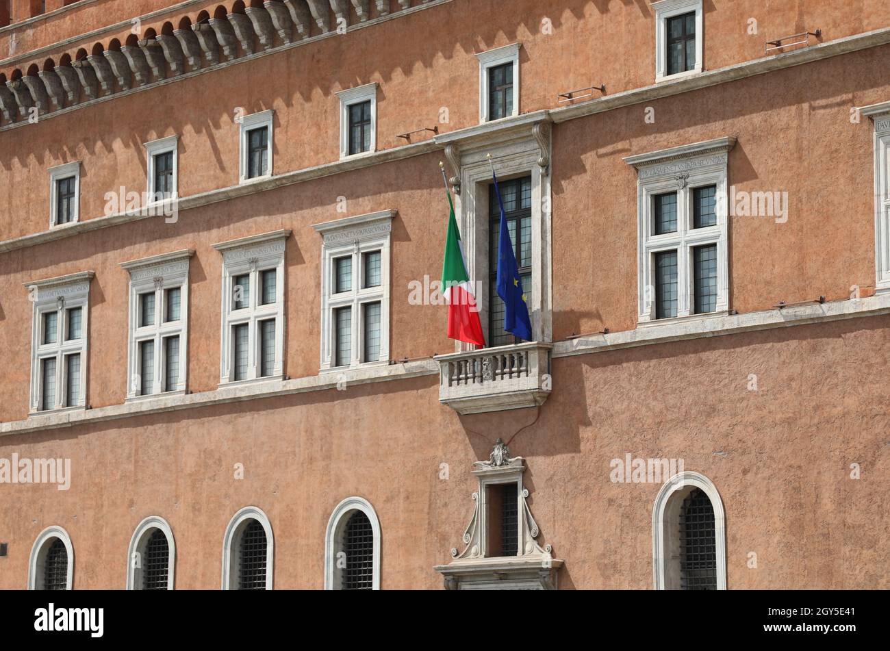 balcony of Venice Palace in Piazza Venezia in Rome where the Duce ...