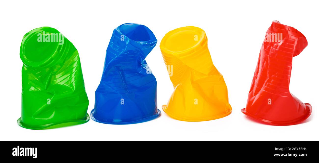 Crumpled plastic cup isolated on white background Stock Photo - Alamy