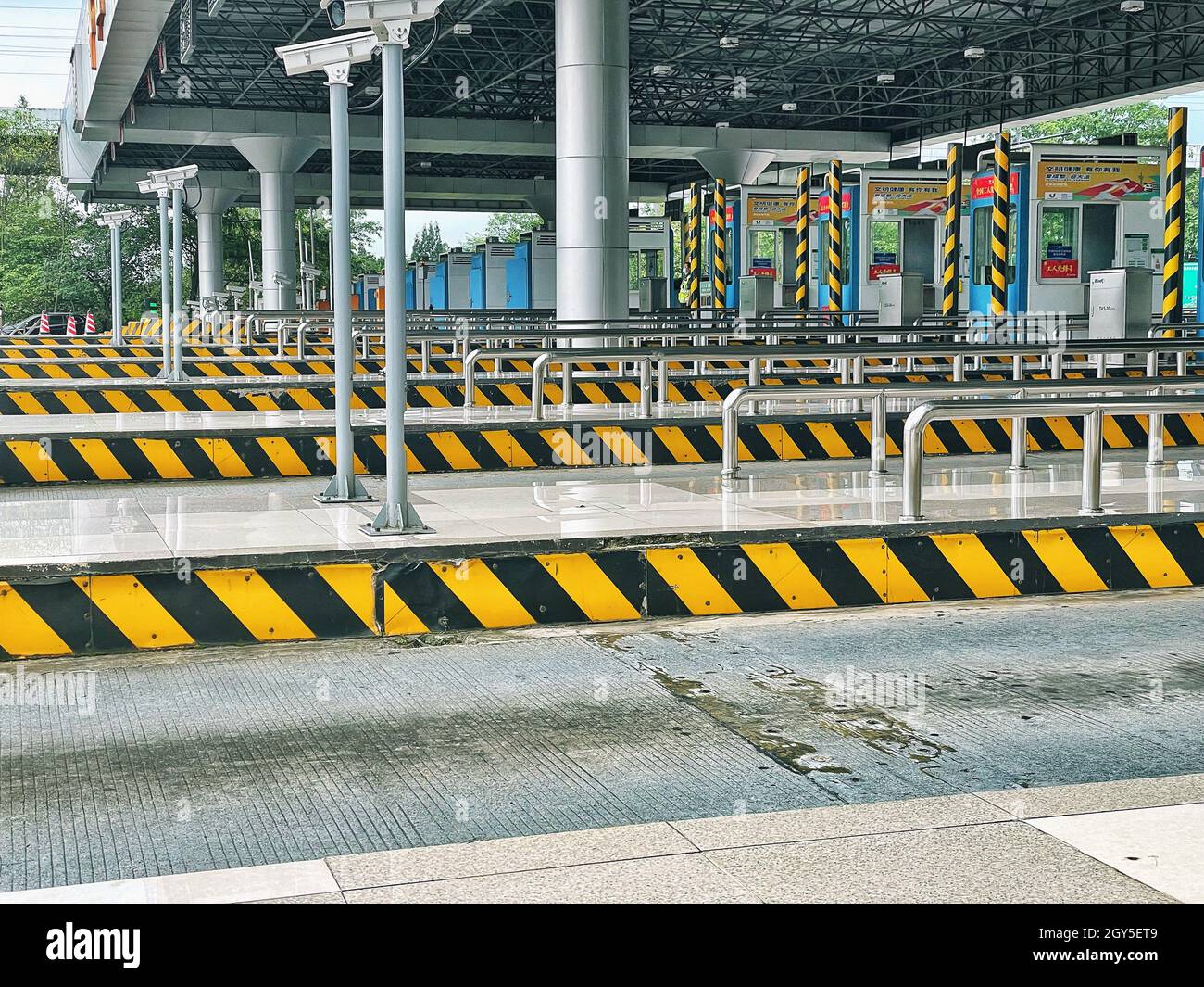 automatic barrier for closed road, toll road. Chengdu, China. 22 Sep ...