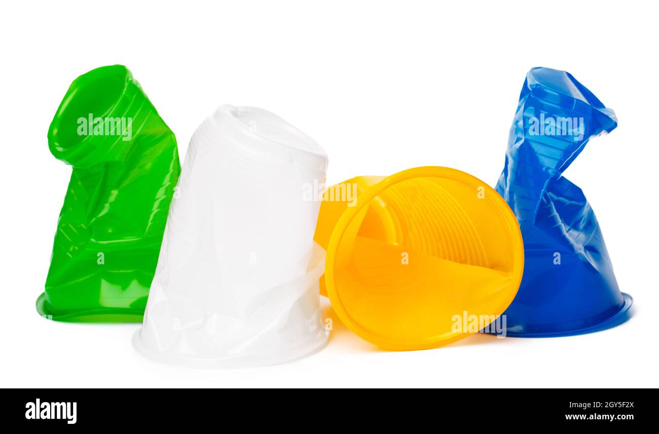 Crumpled plastic cup isolated on white background Stock Photo - Alamy