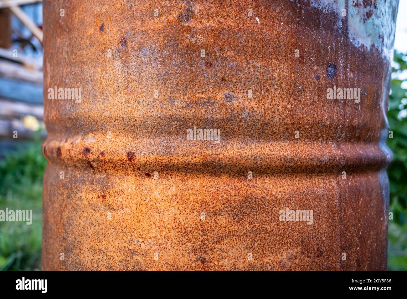 Rusty, old barrel stands outdoors in the countryside. Close-up Stock ...