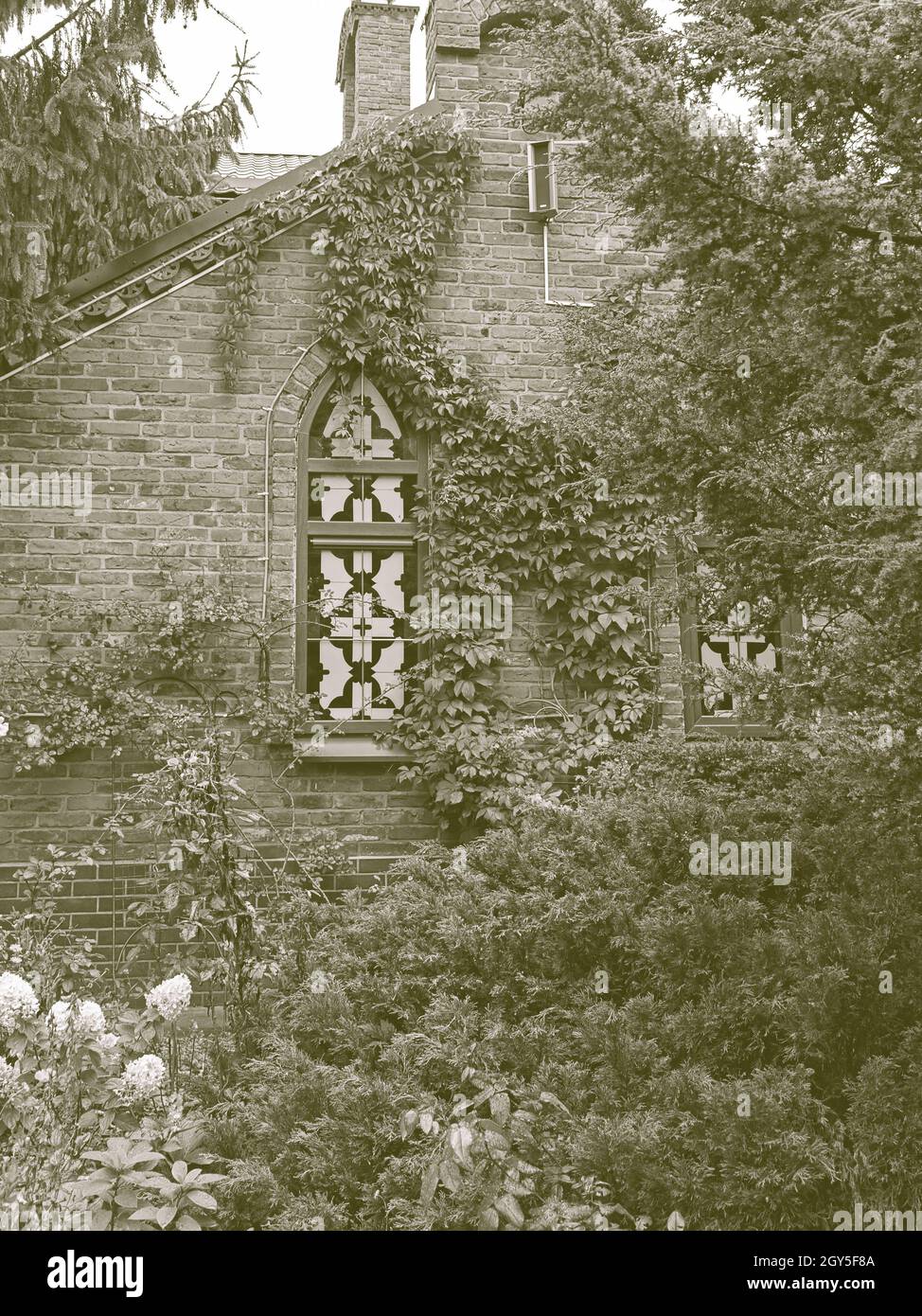 Black and white vintage photo of an old fashioned medieval haunted ...