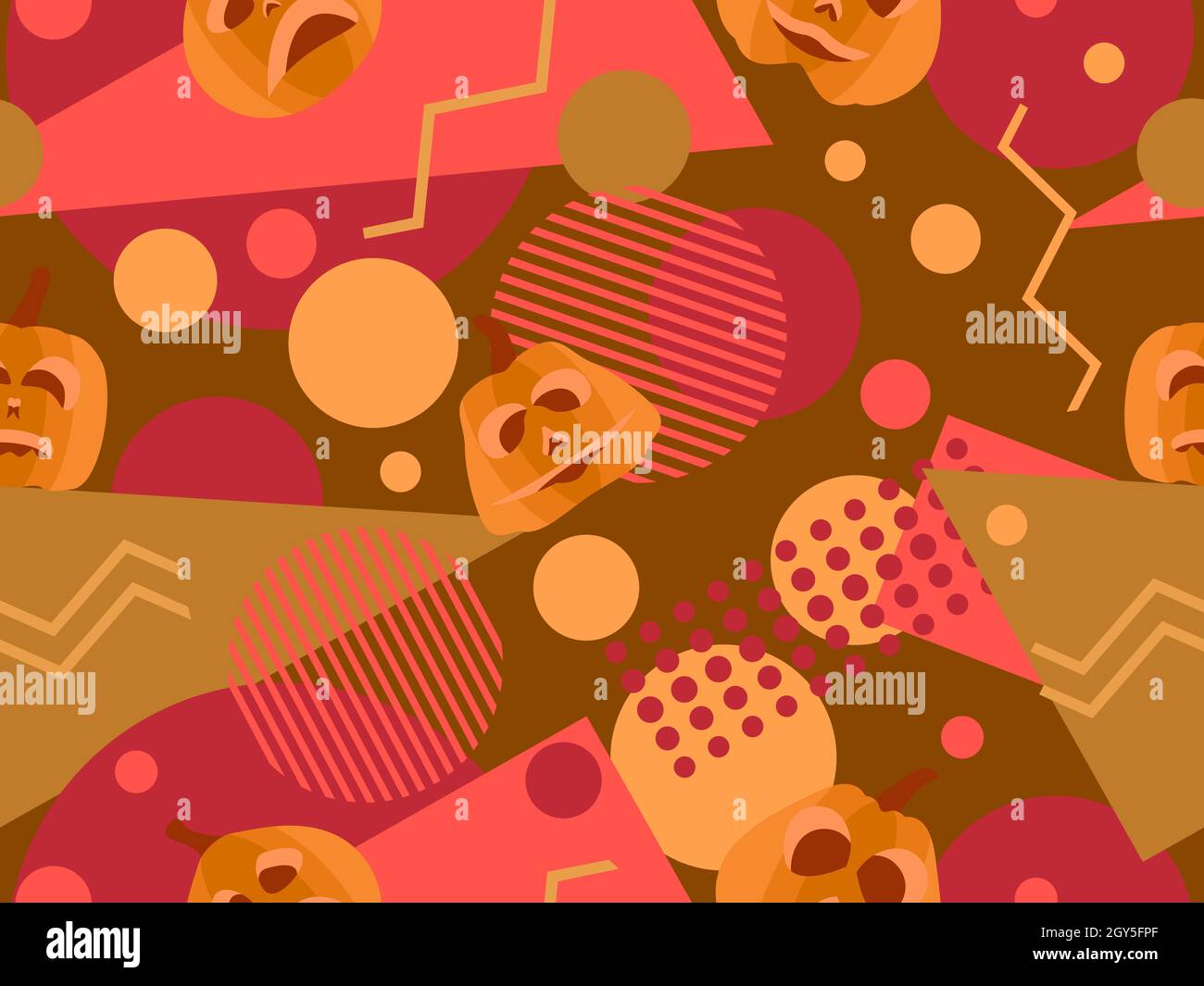 Geometric Shapes With Pumpkins Halloween Seamless Pattern In Memphis geometric-shapes-with-pumpkins-halloween-seamless-pattern-in-memphis