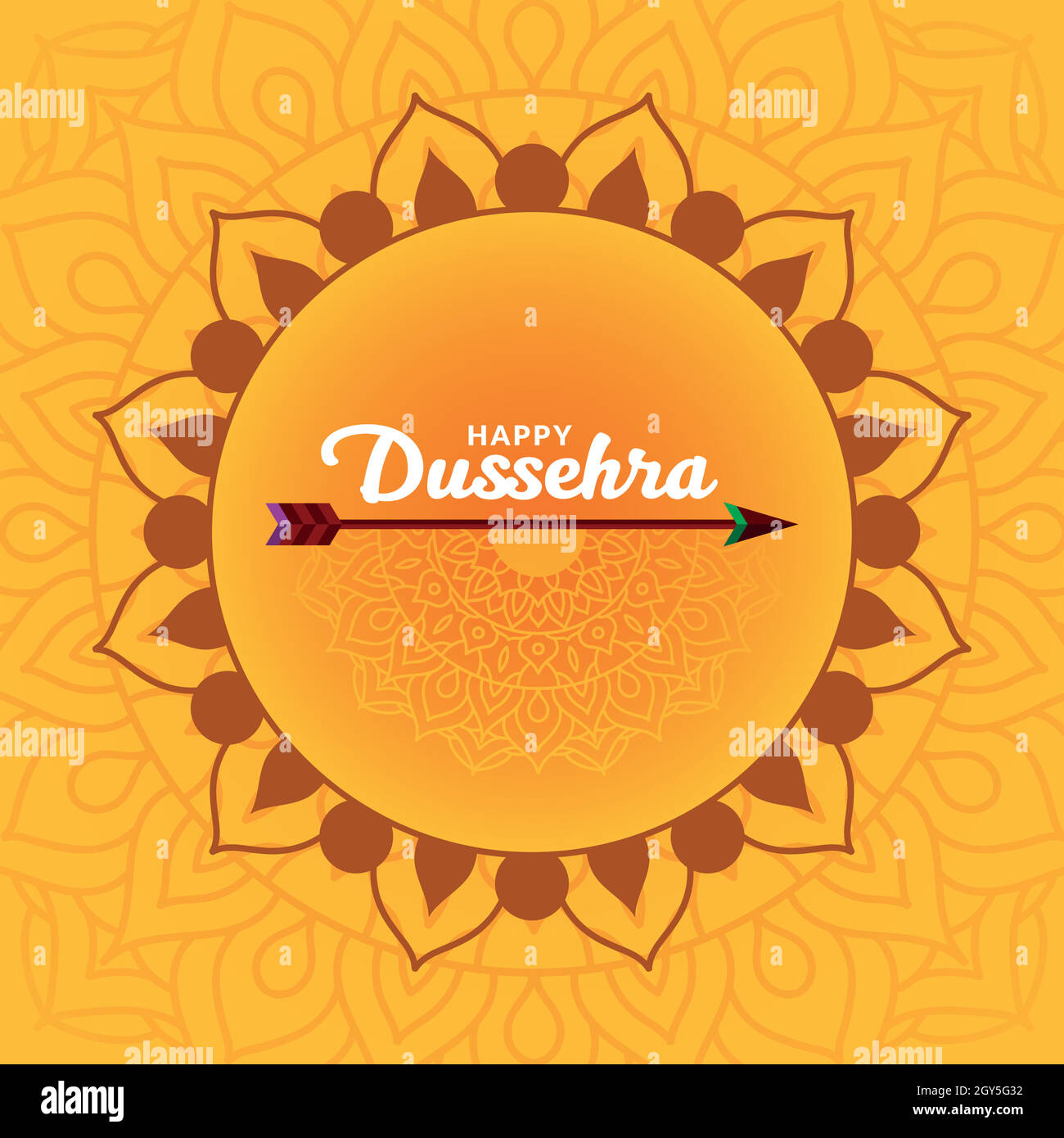 Happy dussehra arrow on yellow mandala background design, indian ...