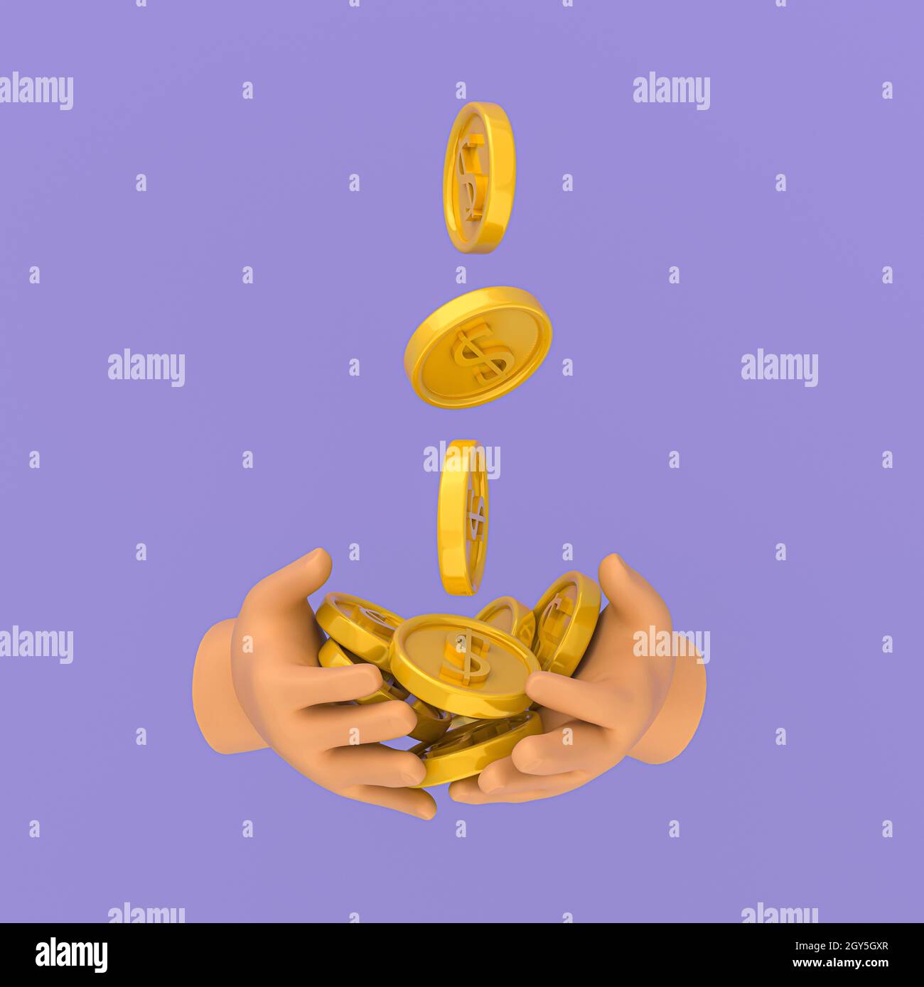 Cartoon hands and gold coins. The concept of a refund. Money cash back ...