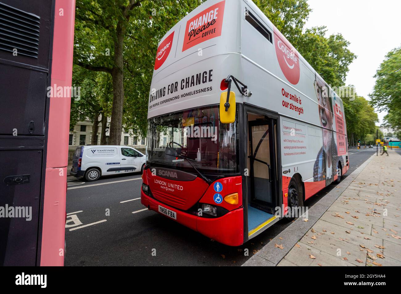 London, UK. 7 October 2021. One of two London buses repurposed as part ...