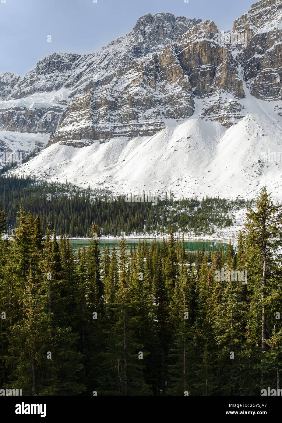 Crowfoot Glacier of Canadian Rockies in winter in Banff National Park ...