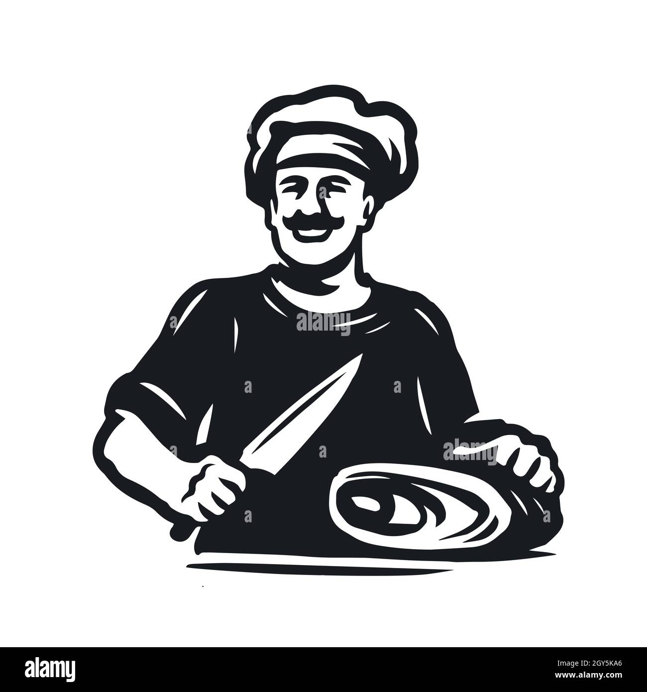 Butcher with knife and meat cuts. Food concept vector illustration ...