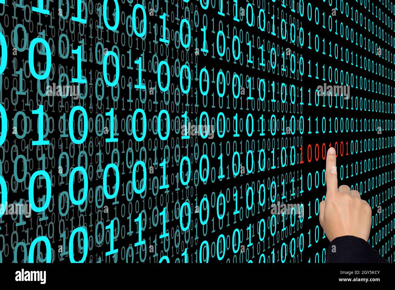 Businesswoman are pointing binary code problems Stock Photo - Alamy