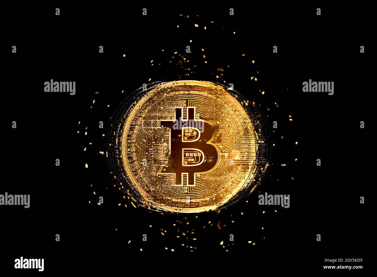 Bitcoin are cracking on a black background Stock Photo - Alamy