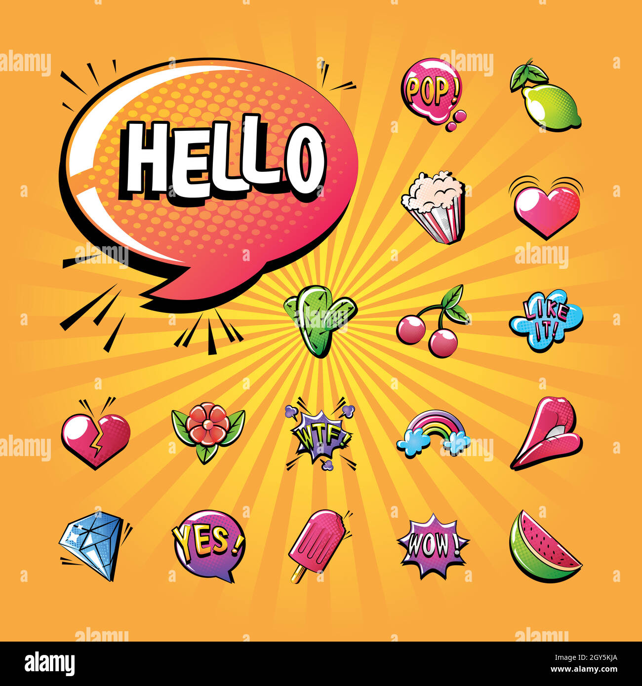 set of icons pop art style in comic background Stock Vector Image & Art ...