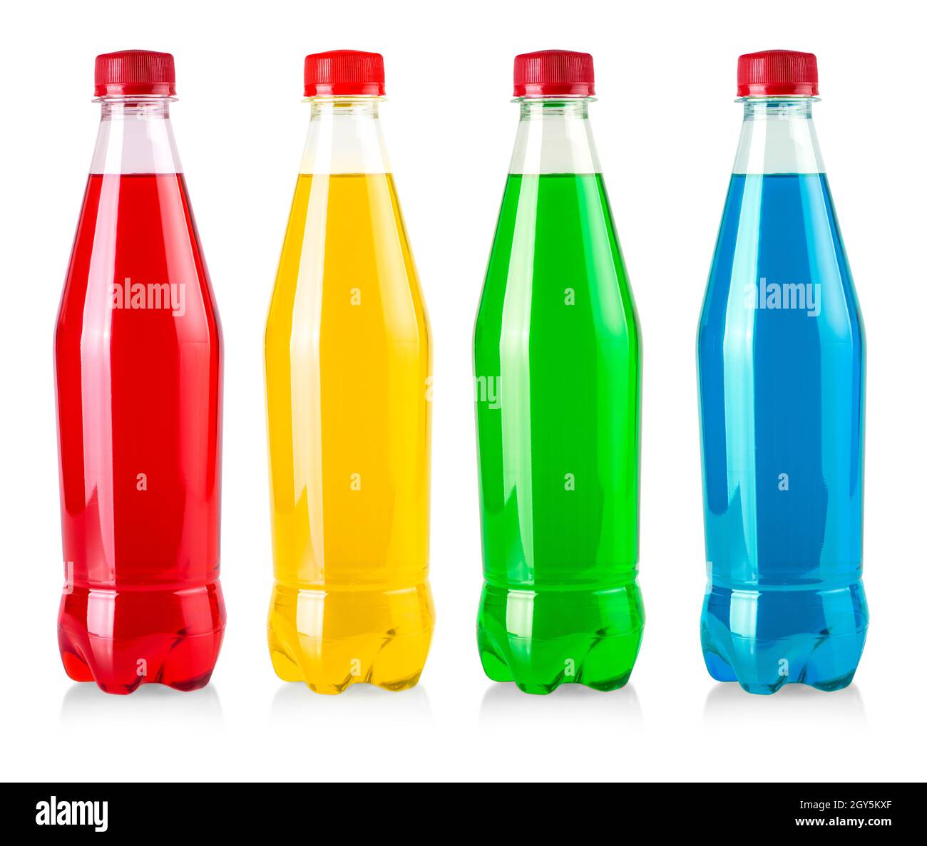 The Set of Plastic bottle with red lemonade isolated on white ...