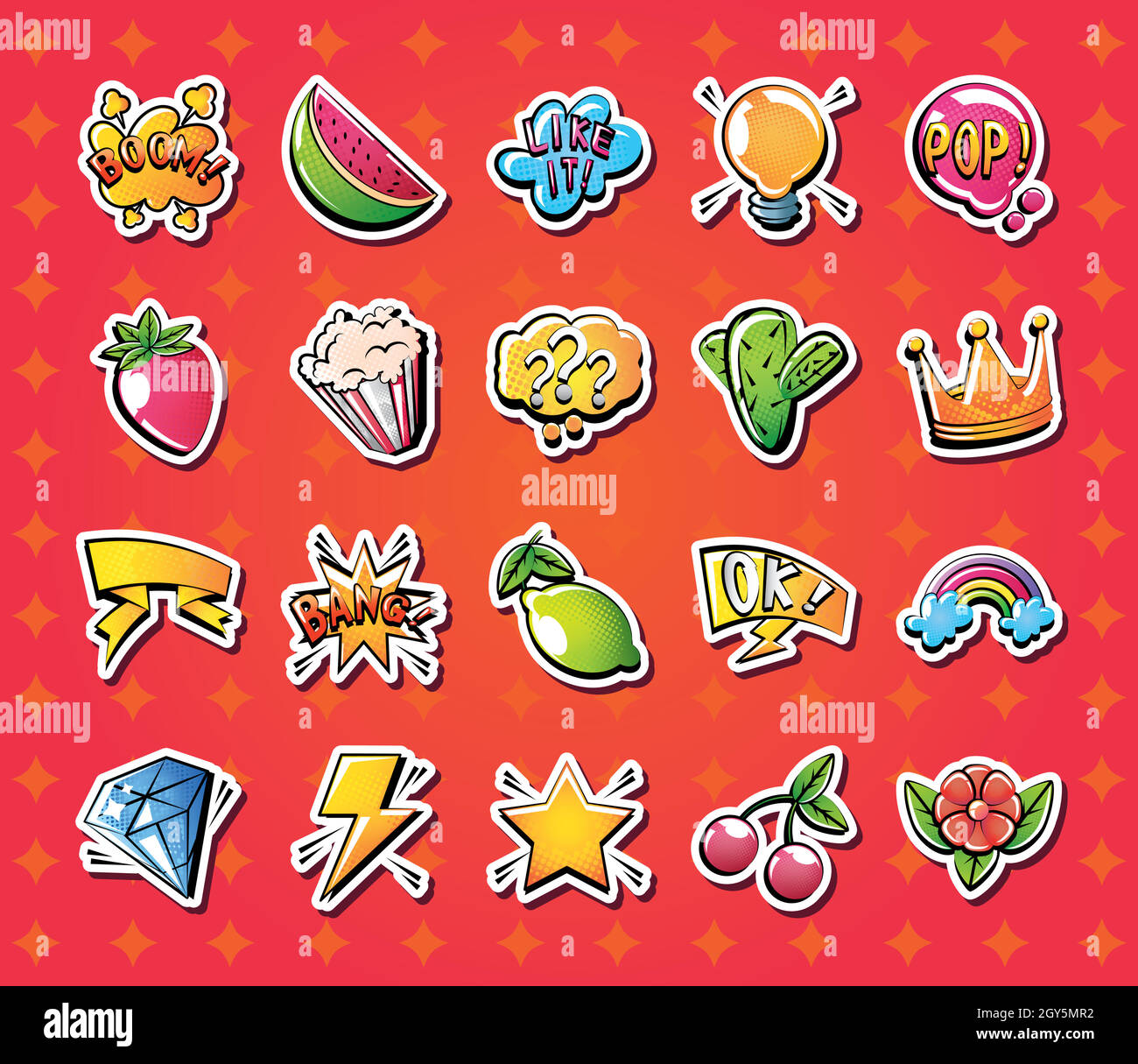 set of pop art style icons with colorful background Stock Vector Image ...