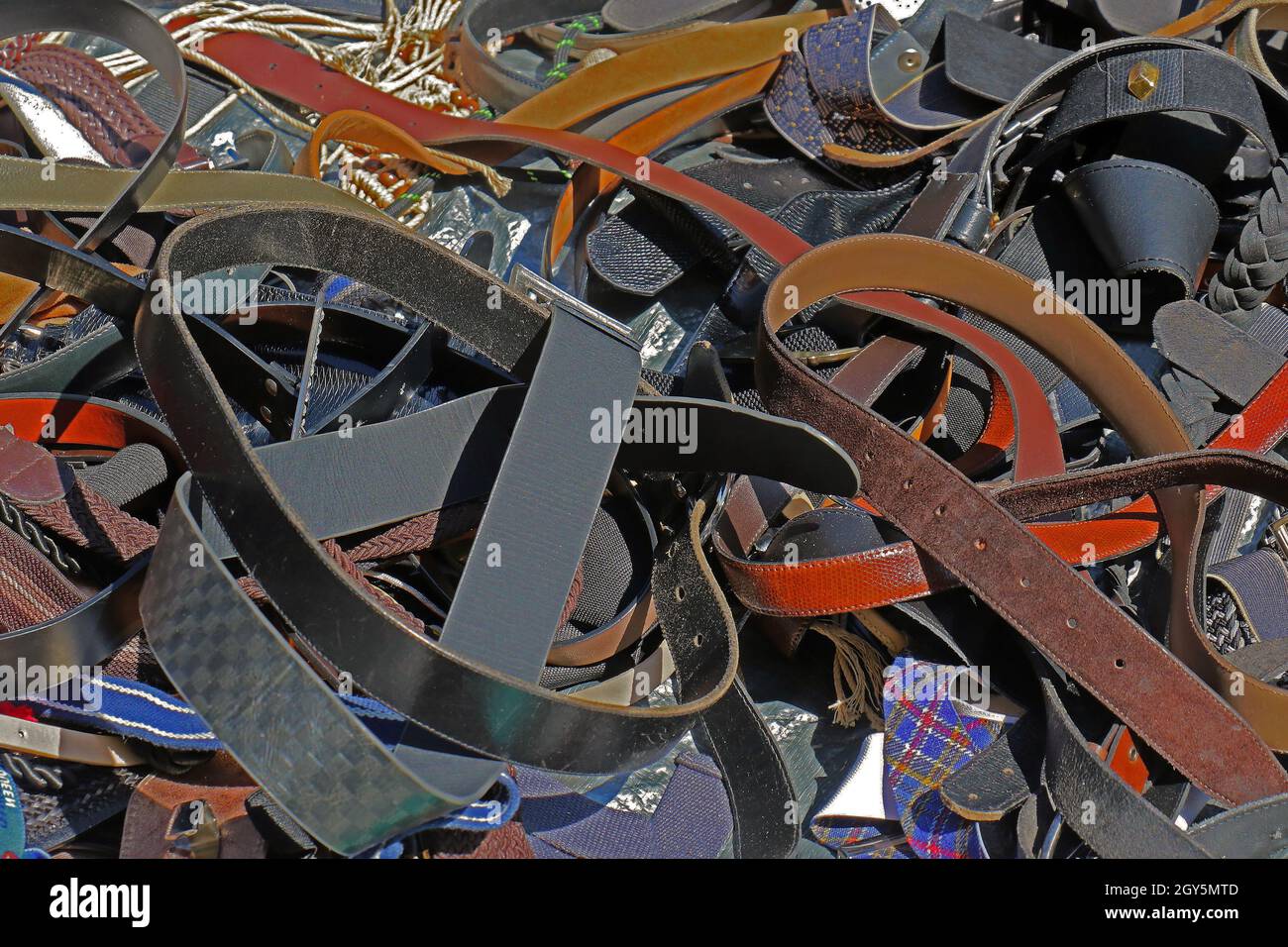 Large pile of colorful fashion belts styles sold on flea market Stock ...