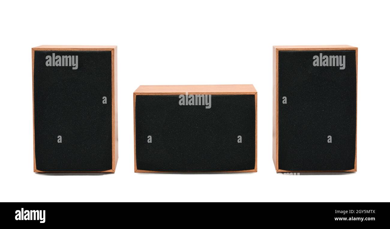 Speakers for listening to sound on a white background Stock Photo - Alamy