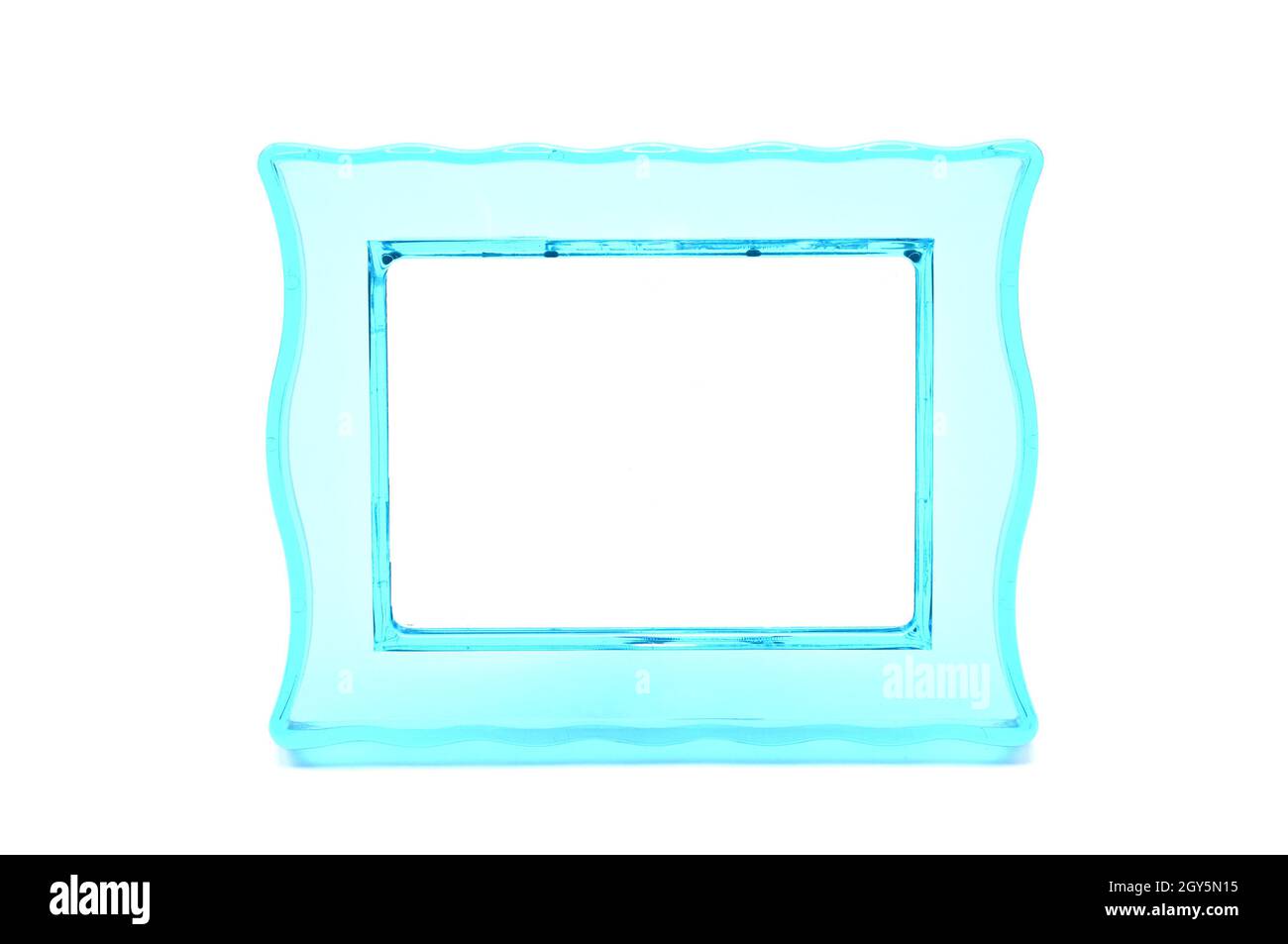 Vintage transparent plastic turquoise color photo frame on an isolated ...