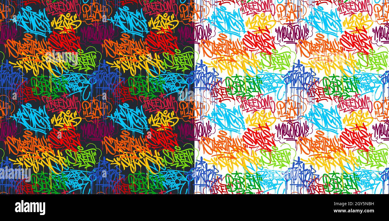 Two Colorful Seamless Abstract Hip Hop Street Art Graffiti Style Urban ...