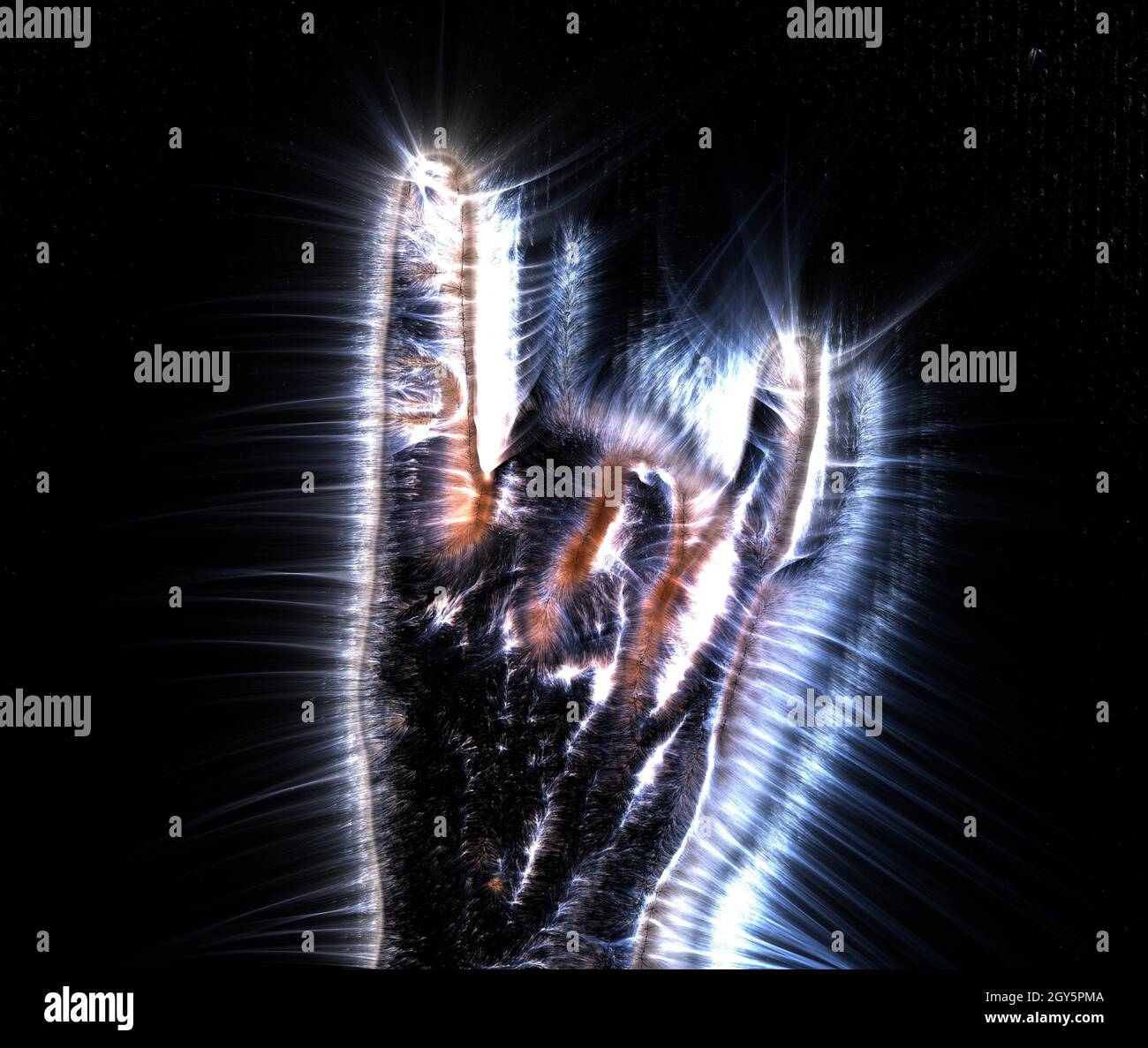 3D-Illustration of a glowing human female hand with a kirlian aura ...