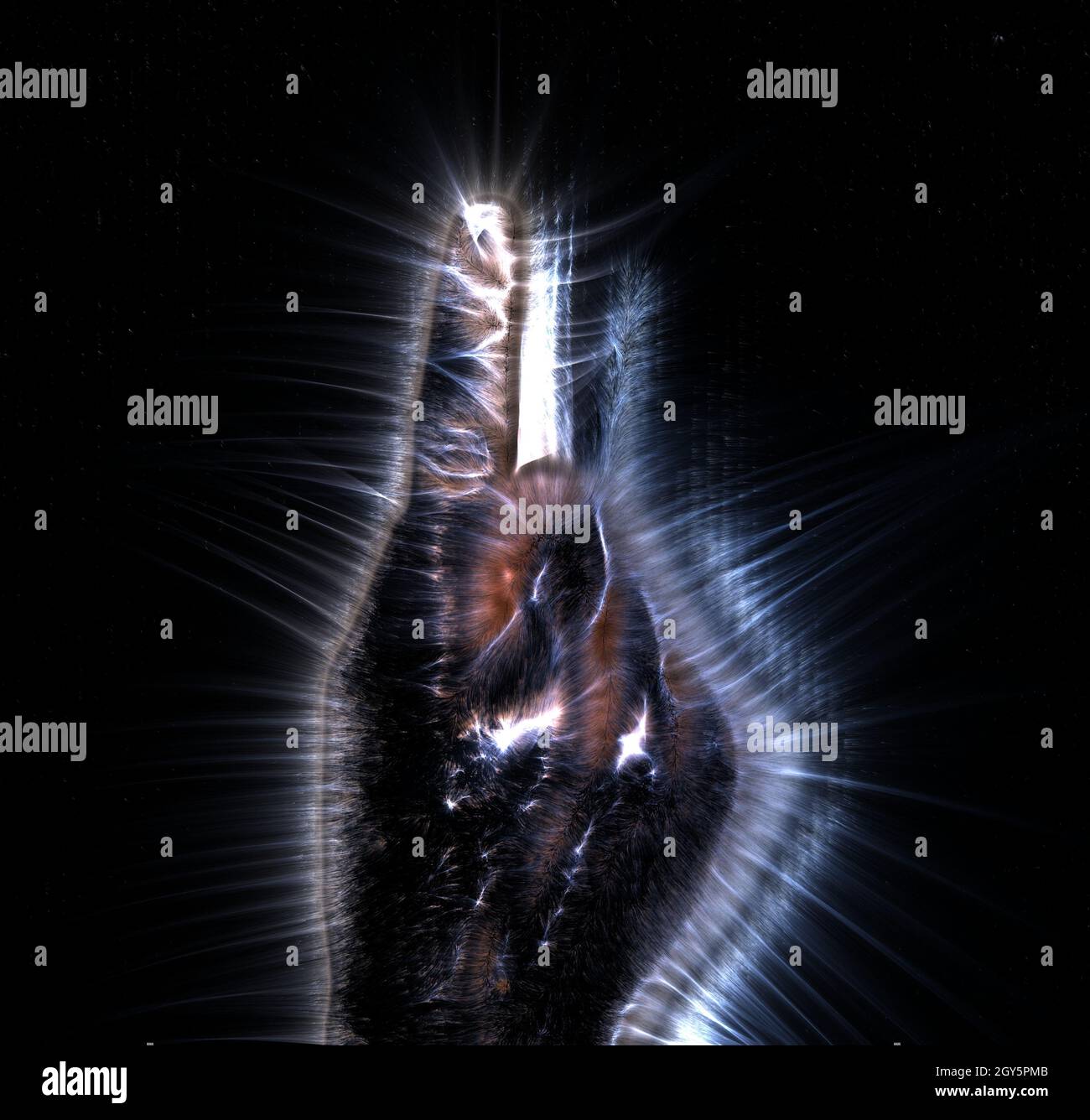 3D-Illustration of a glowing human female hand with a kirlian aura ...