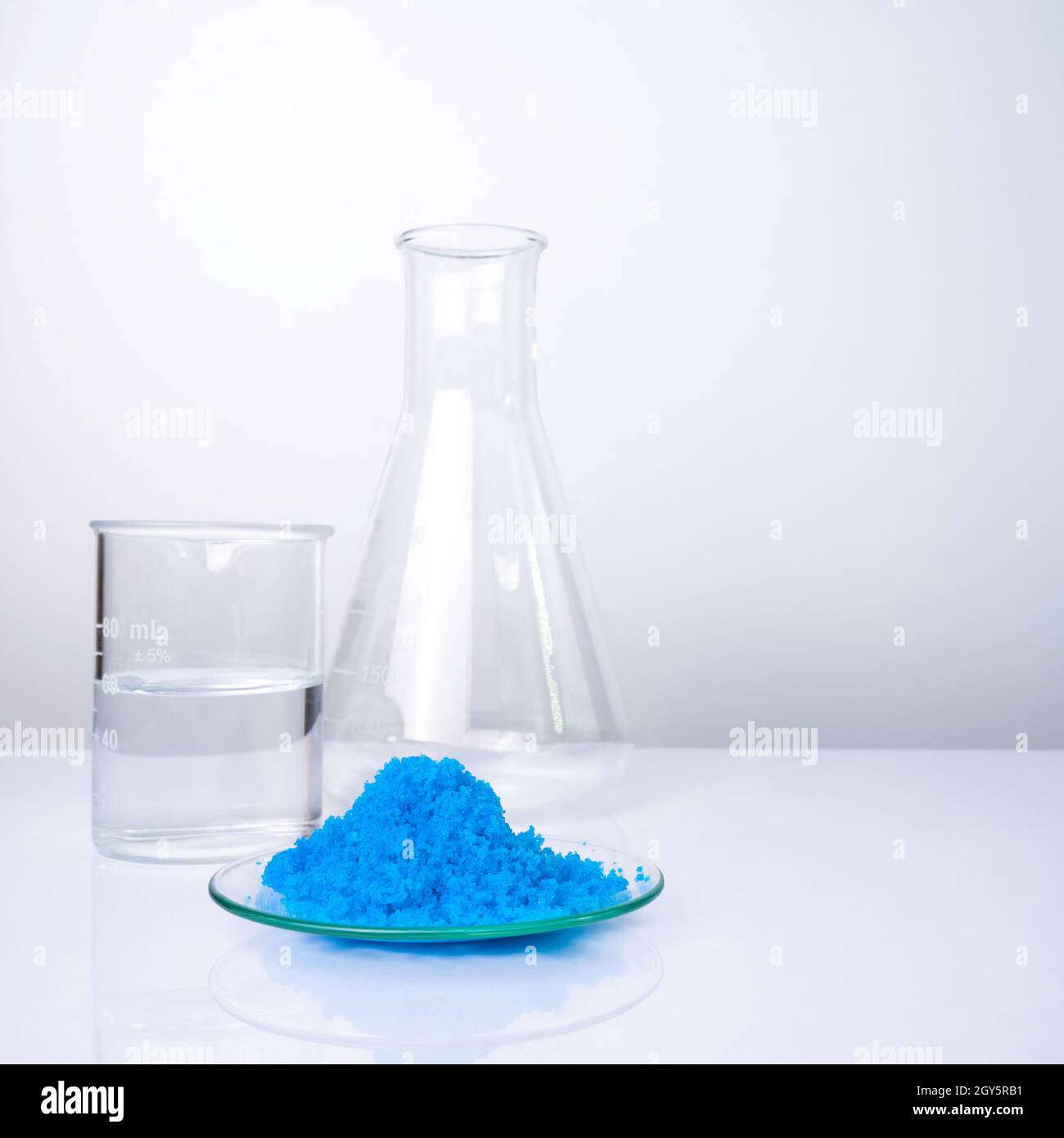 Close up inorganic chemical on white laboratory table. Copper(II ...