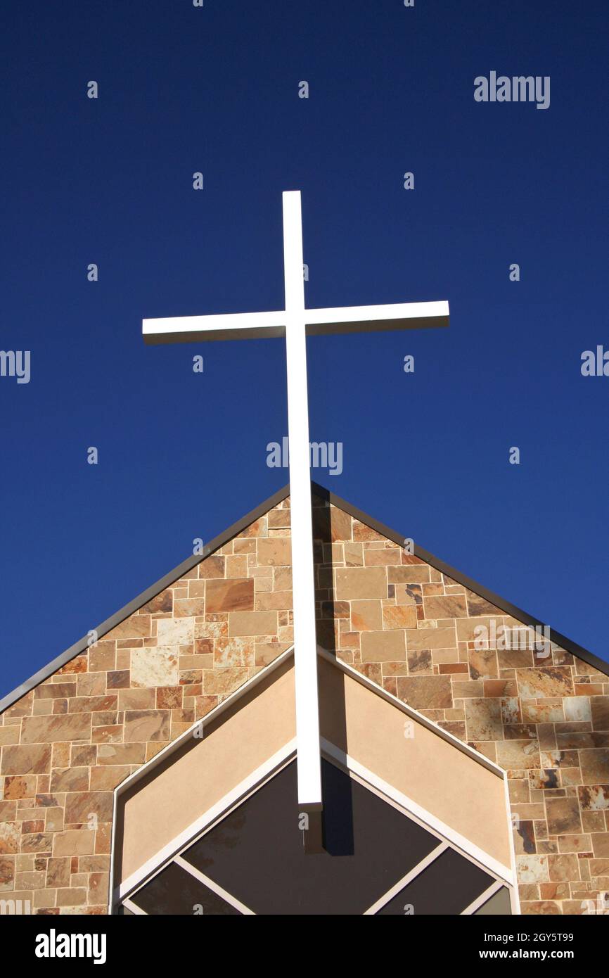 Small Church with Large Cross with Blue Sky Stock Photo - Alamy