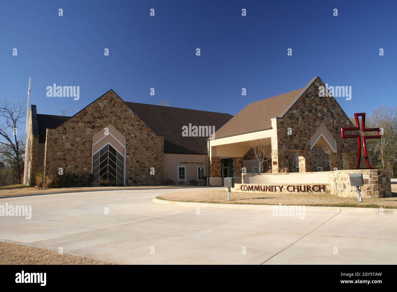 Small Rural Church With Blue Sky with Trees Stock Photo - Alamy
