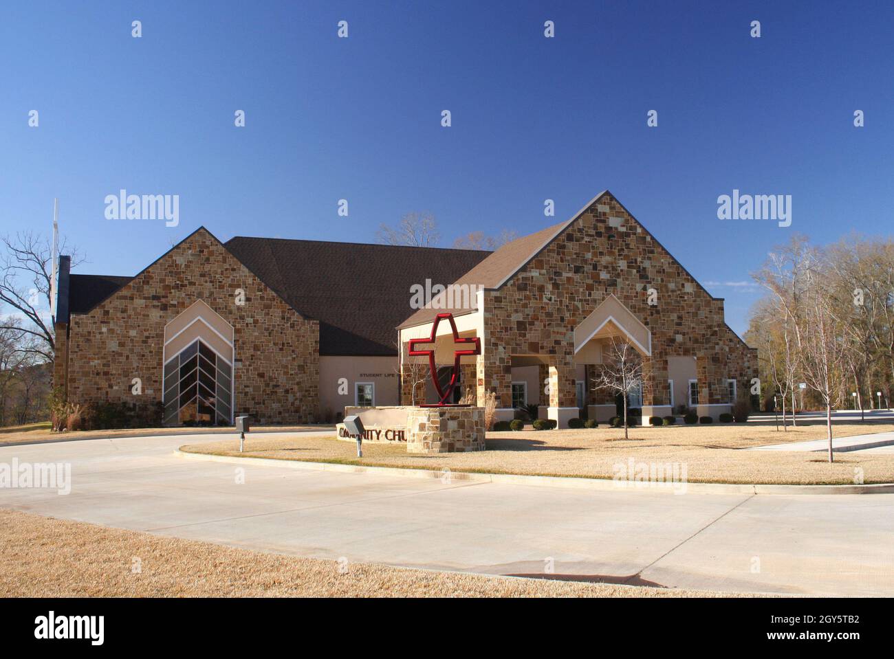 Small Rural Church With Blue Sky with Trees Stock Photo - Alamy