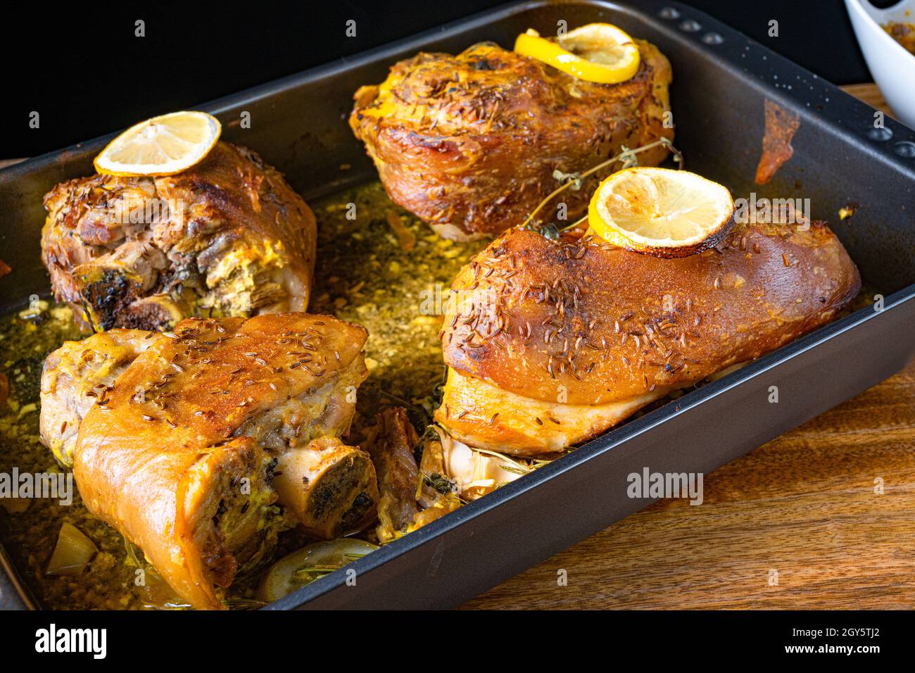 Crispy roasted pork knuckles from the oven Stock Photo - Alamy