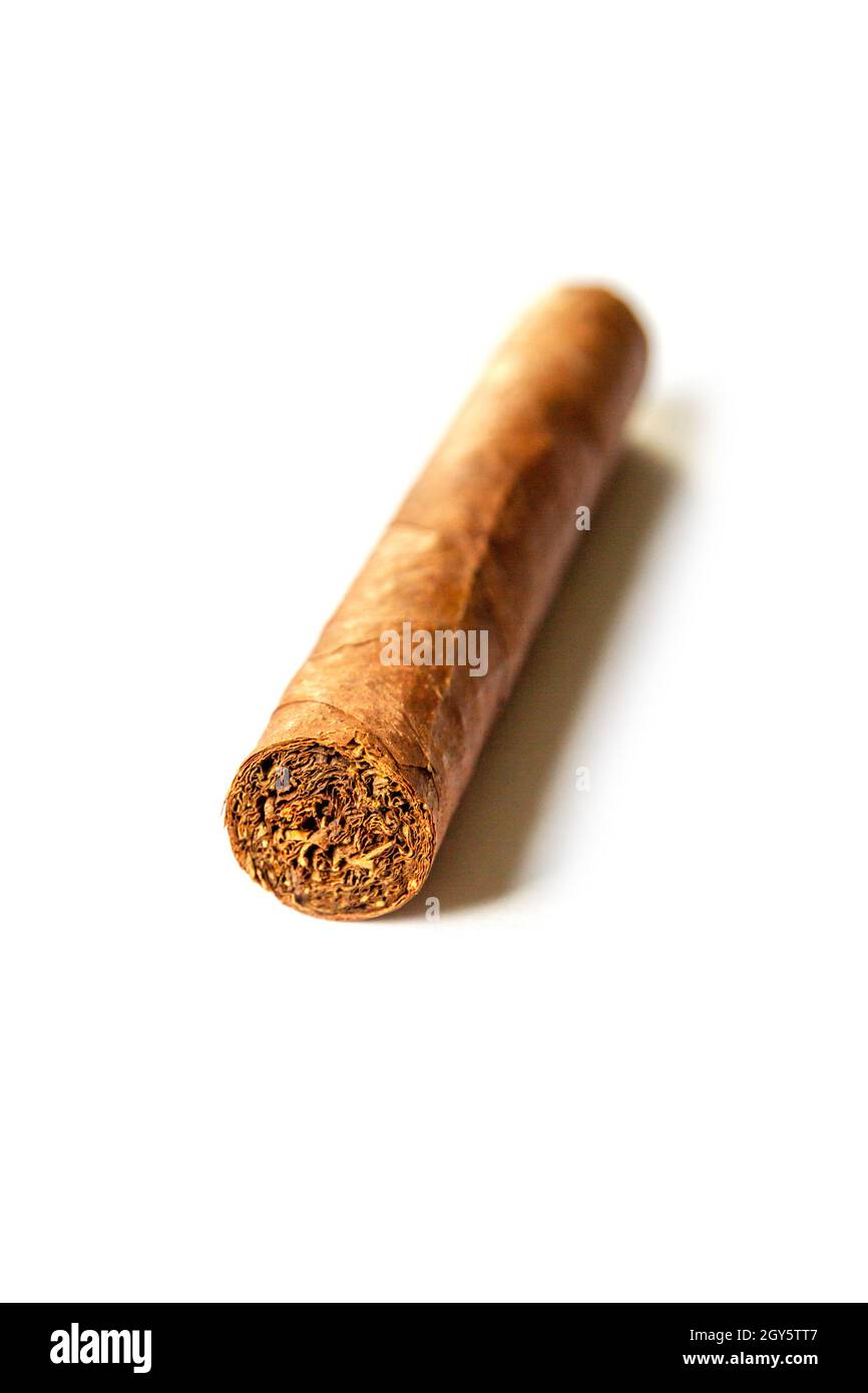 Brown cuban cigar isolated on white background Stock Photo - Alamy