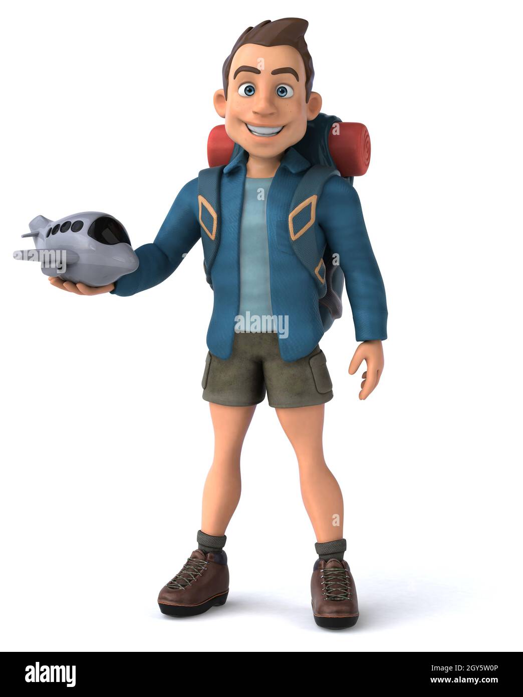 Fun illustration of a 3D cartoon backpacker Stock Photo - Alamy