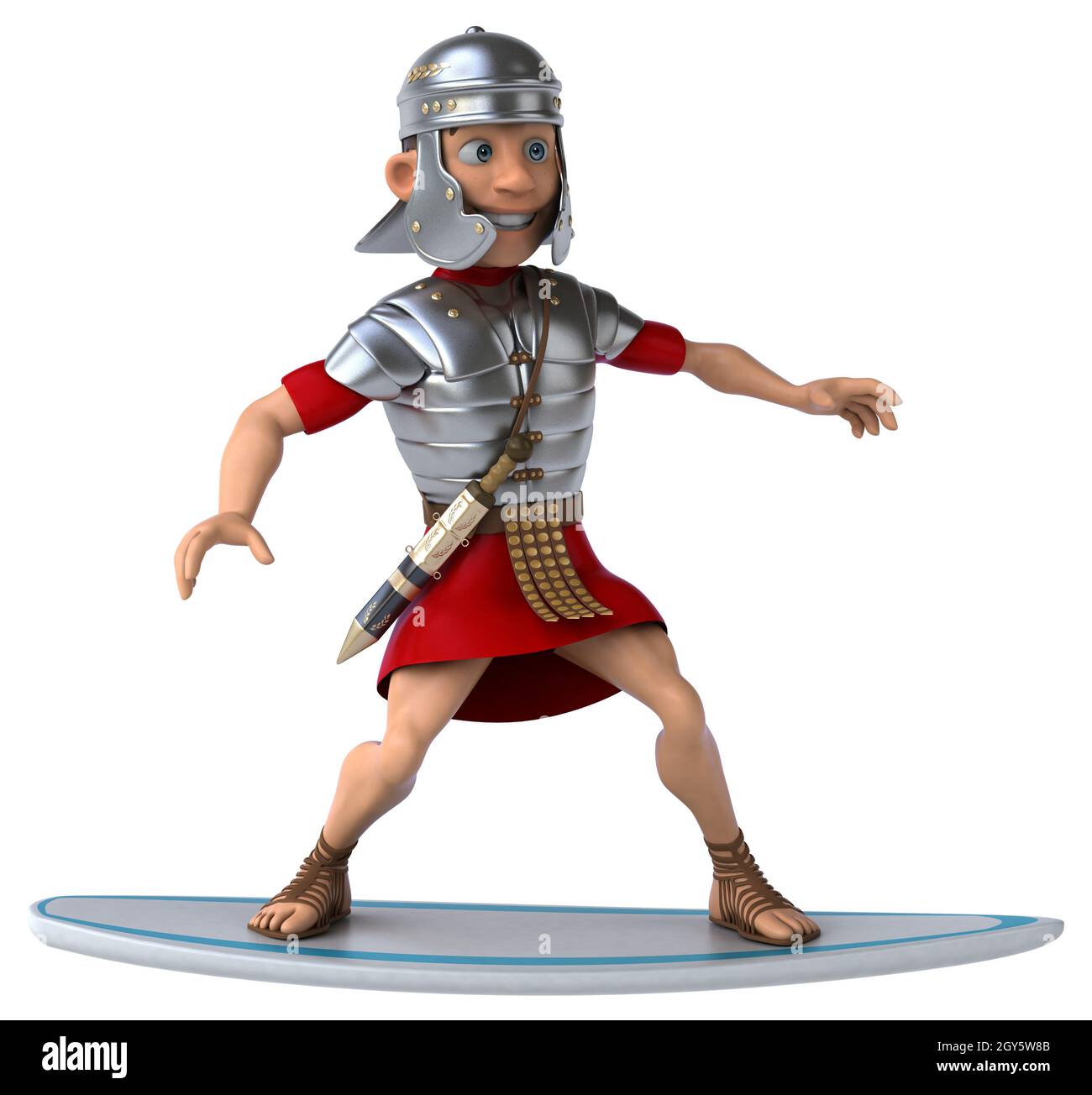 Fun 3D cartoon roman soldier surfing Stock Photo - Alamy