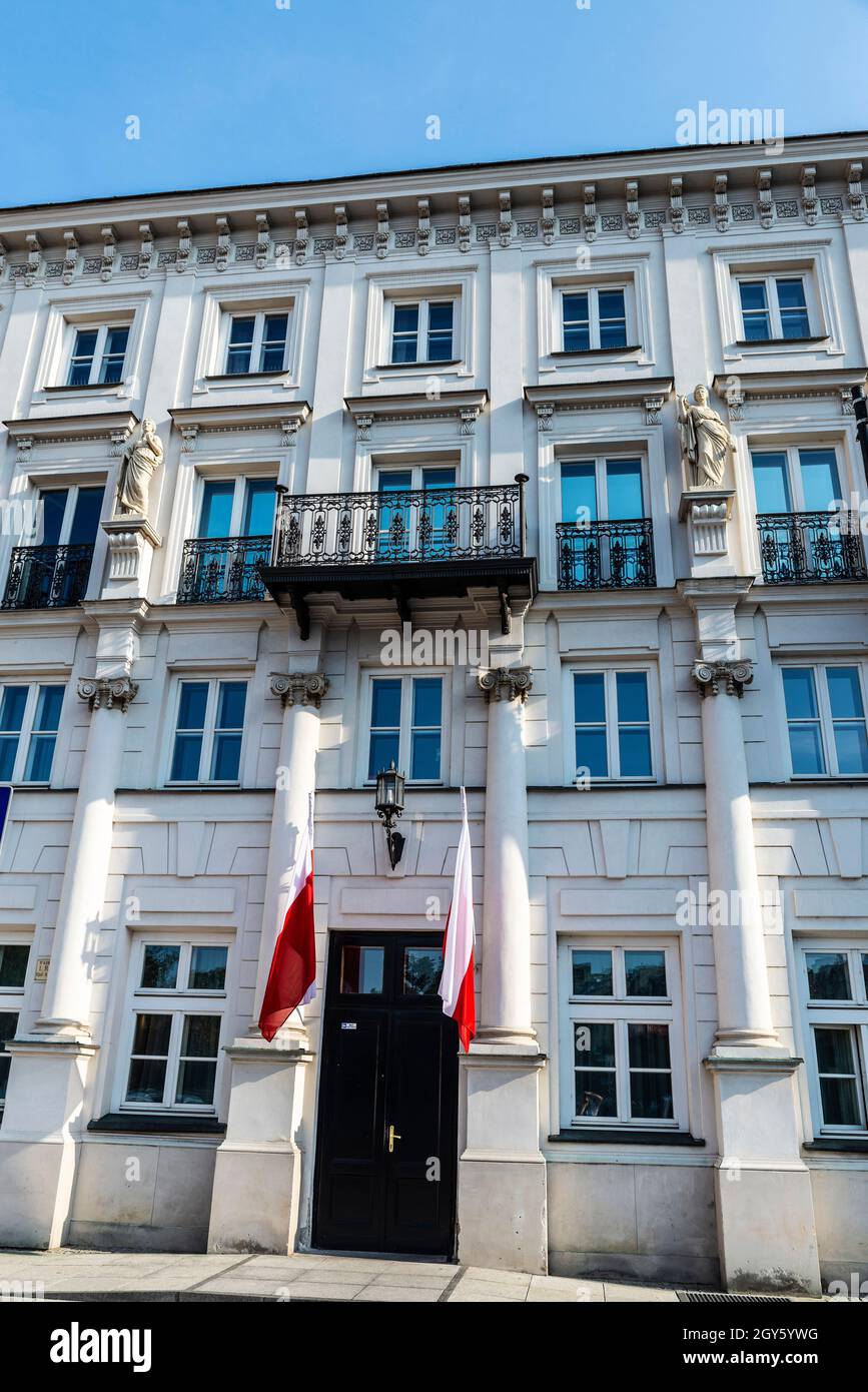 Facade of the Presidential Palace in the old town of Warsaw, Poland ...