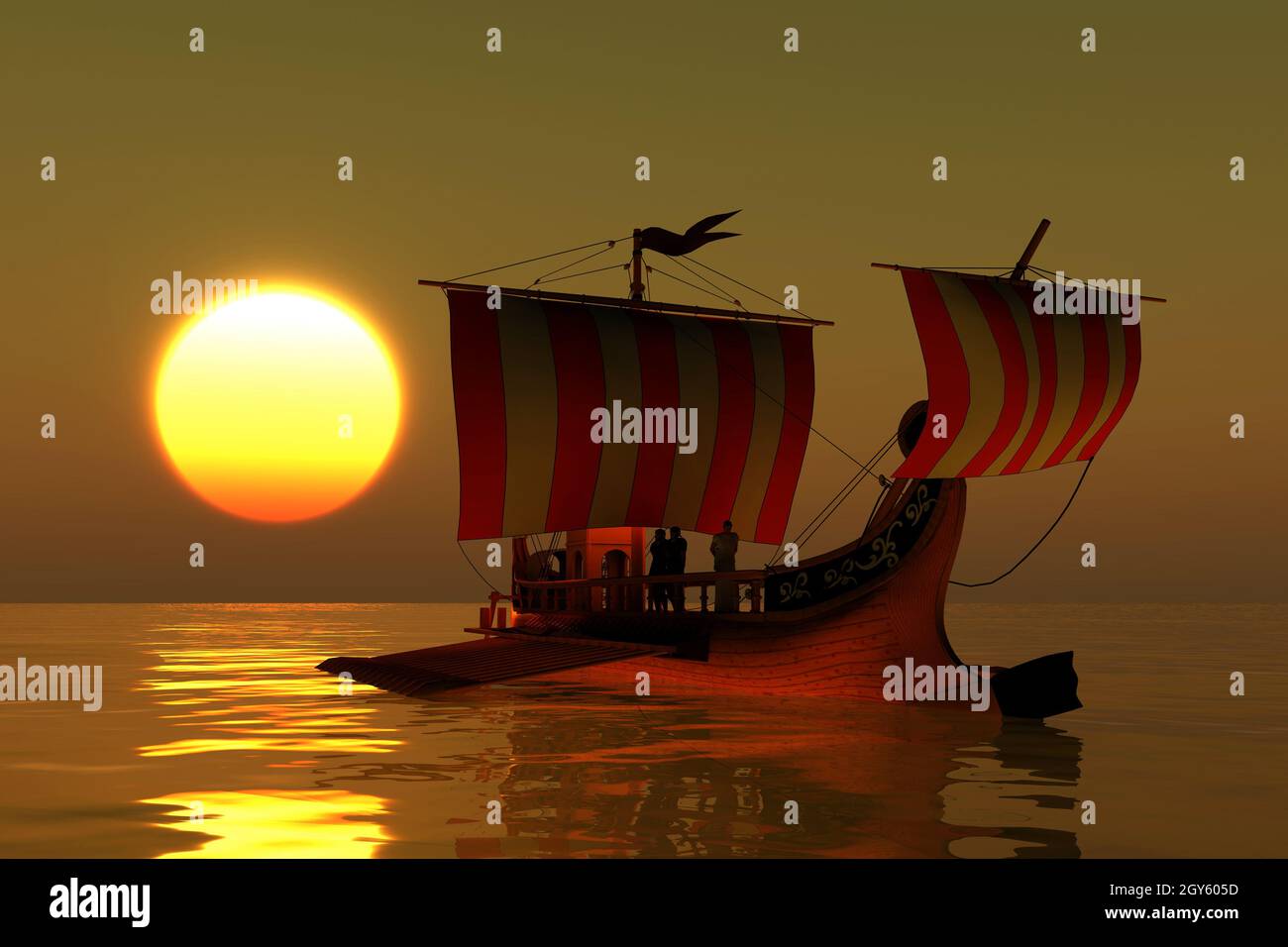 An ancient Roman merchant galley warship transport a Roman senator and ...