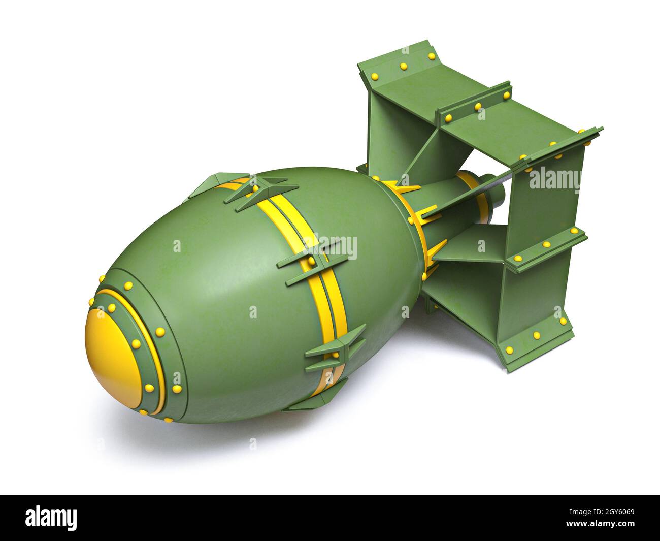 Yellow green cartoon aerial bomb 3D render illustration isolated on ...