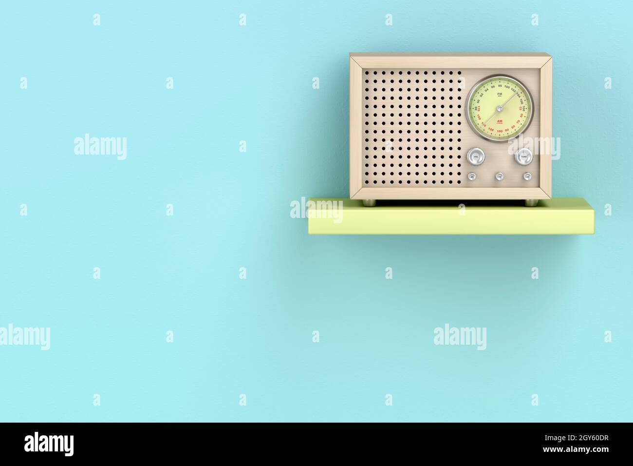 Wooden retro radio on shelf, front view Stock Photo - Alamy