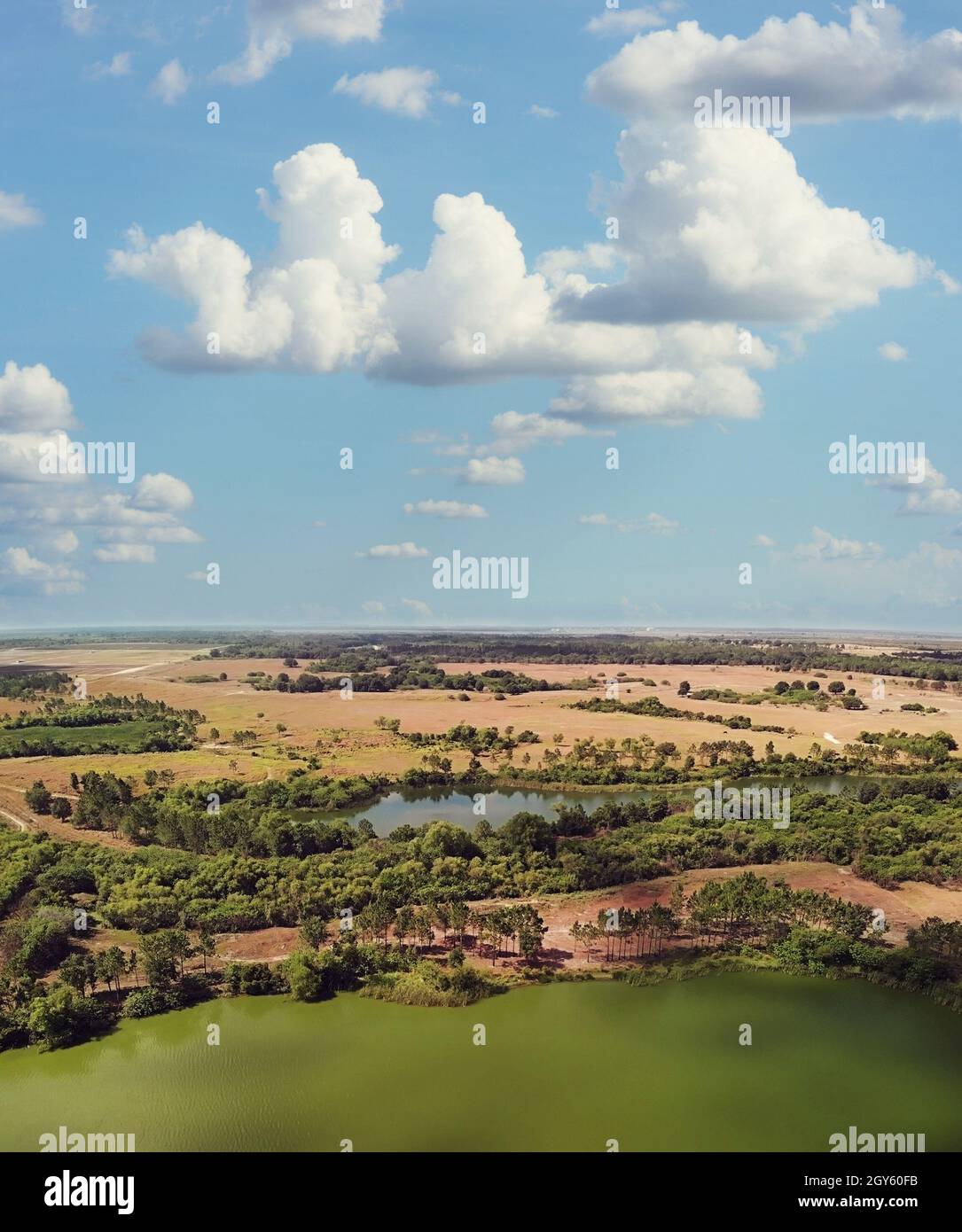 Aerial view of countryside and beautiful lakes. Drone shot Stock Photo ...
