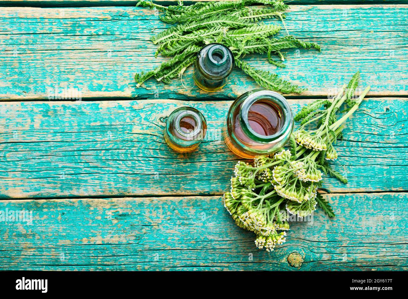 Jar of yarrow tincture.Medicine made from medicinal herbs.Herbalism and ...